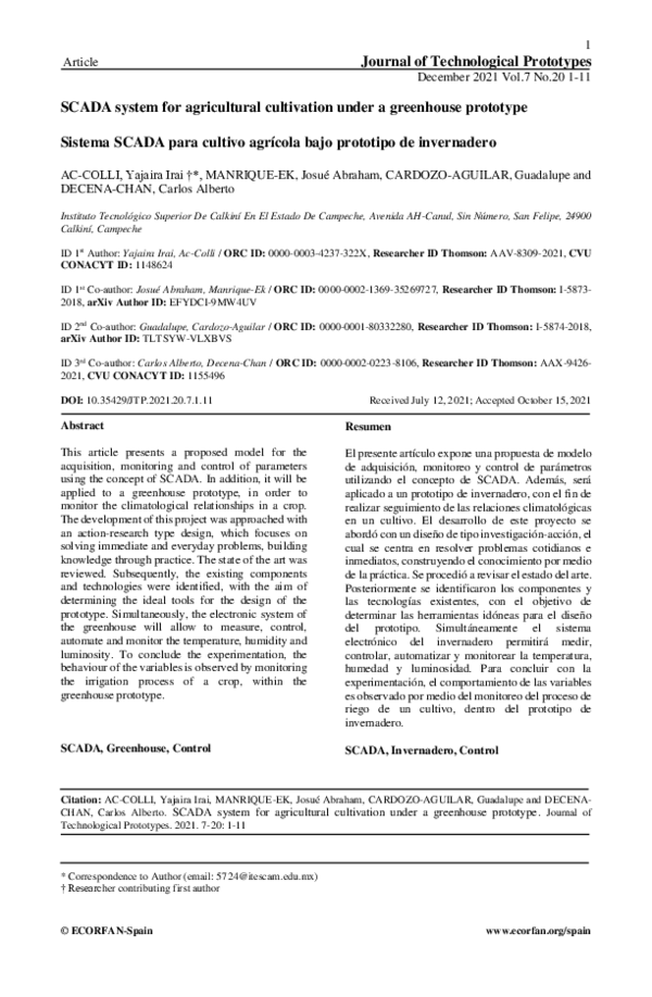 (PDF) SCADA system for agricultural cultivation under a greenhouse ...