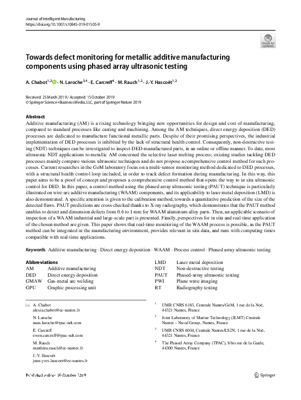 (PDF) Towards defect monitoring for metallic additive manufacturing ...