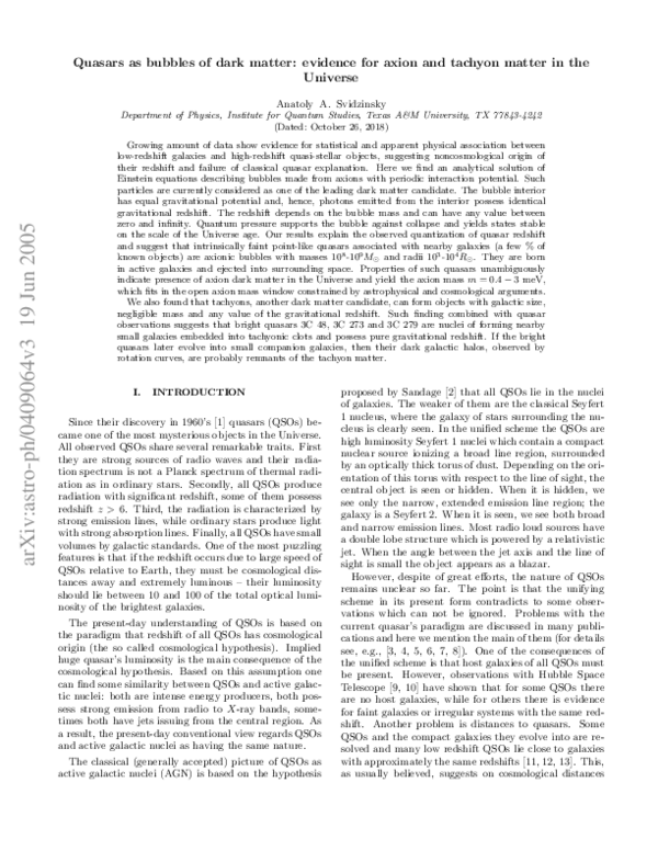(PDF) Quasars as bubbles of dark matter: evidence for axion and tachyon ...