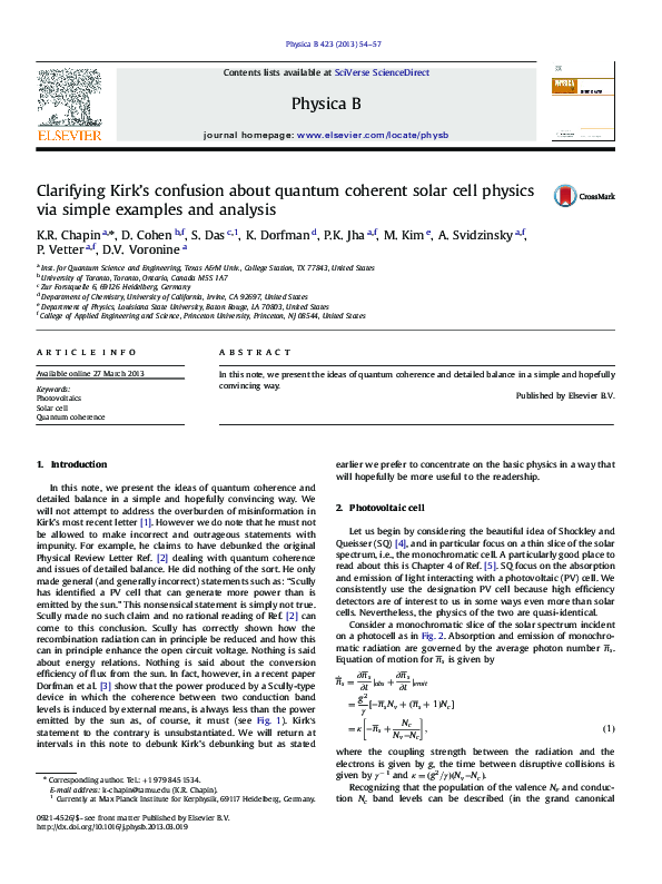 (PDF) Clarifying Kirk’s confusion about quantum coherent solar cell ...