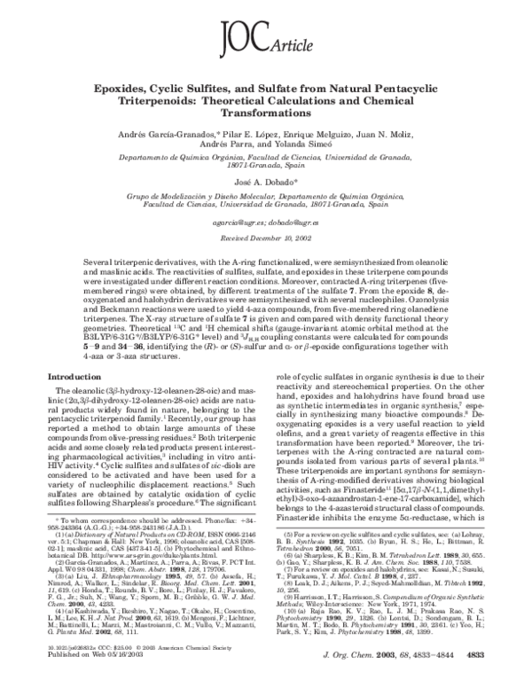 (PDF) Epoxides, Cyclic Sulfites, and Sulfate from Natural Pentacyclic ...