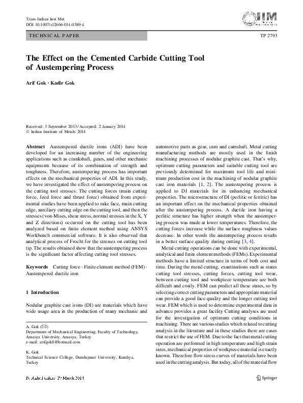 (PDF) The Effect on the Cemented Carbide Cutting Tool of Austempering ...