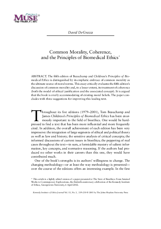 (PDF) Common Morality, Coherence, and the Principles of Biomedical Ethics