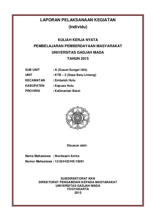 (PDF) LPK Individu NA KKN PPM UGM KTB-2 (Batu Lintang, Kalbar) 2015