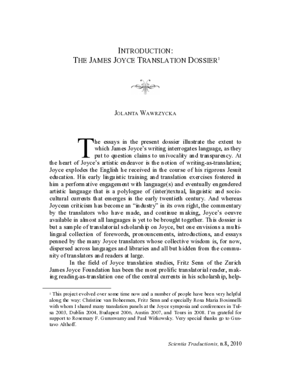 (PDF) Introduction: The James Joyce Translation Dossier