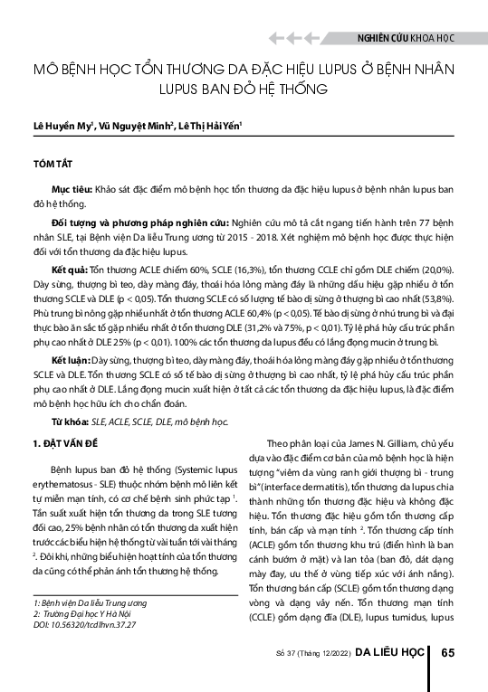 (PDF) Mô Bệnh Học Tổn Thương Da Đặc Hiệu Lupus Ở Bệnh Nhân Lupus Ban Đỏ Hệ Thống