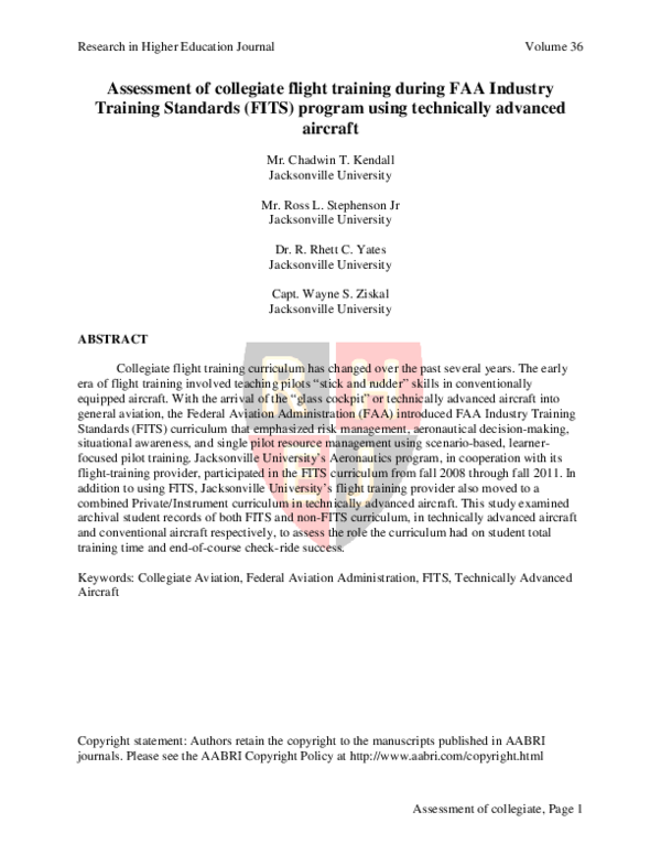 (PDF) Assessment of Collegiate Flight Training during FAA Industry ...