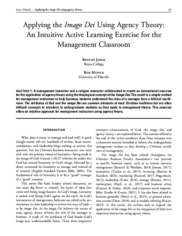 (PDF) Applying the Imago Dei Using Agency Theory: An Intuitive Active ...