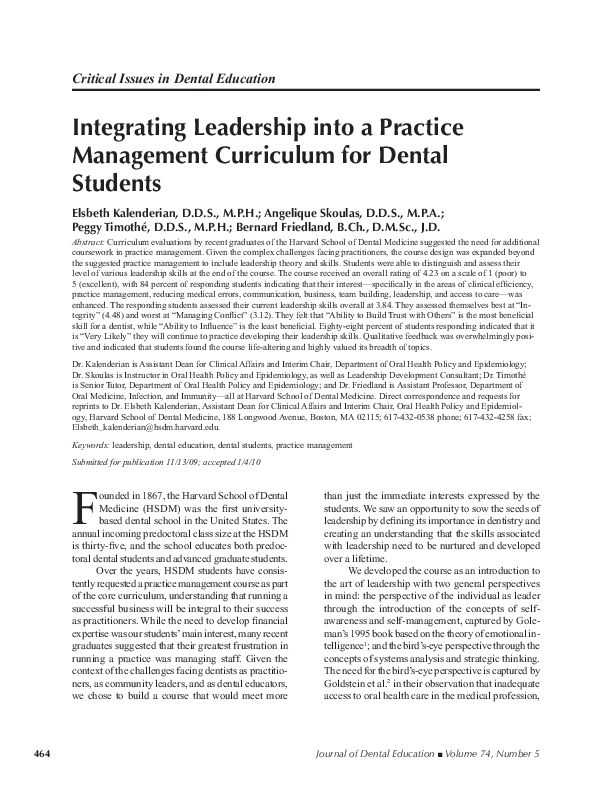 (PDF) Integrating Leadership into a Practice Management Curriculum for ...