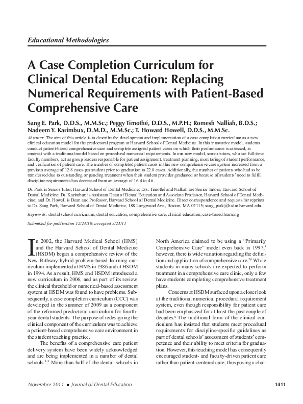 (PDF) A Case Completion Curriculum for Clinical Dental Education ...