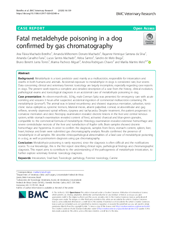 (PDF) Fatal metaldehyde poisoning in a dog confirmed by gas chromatography