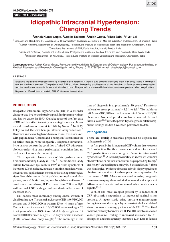 (PDF) Idiopathic Intracranial Hypertension: Changing Trends