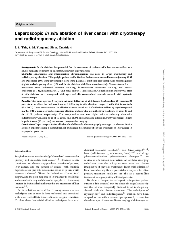 (PDF) Laparoscopic in situ ablation of liver cancer with cryotherapy ...