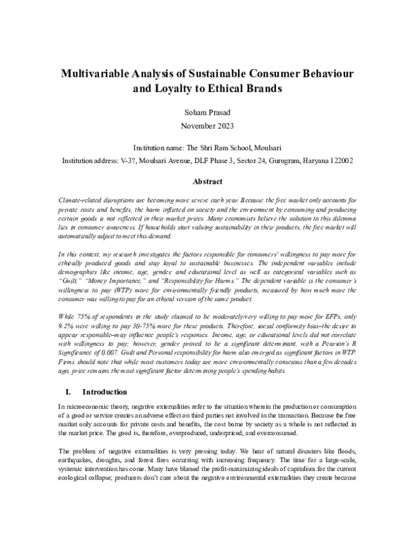 (PDF) Multivariable Analysis of Sustainable Consumer Behaviour and Loyalty to Ethical Brands