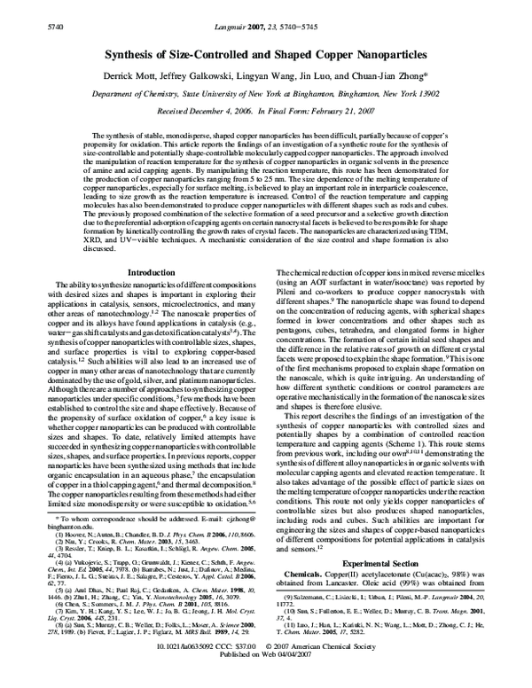 (PDF) Synthesis of Size-Controlled and Shaped Copper Nanoparticles | Chuan-Jian Zhong - Academia.edu