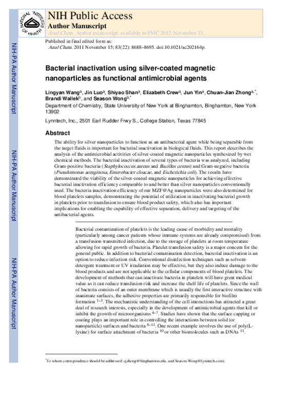 (PDF) Bacterial inactivation using silver-coated magnetic nanoparticles as functional ...