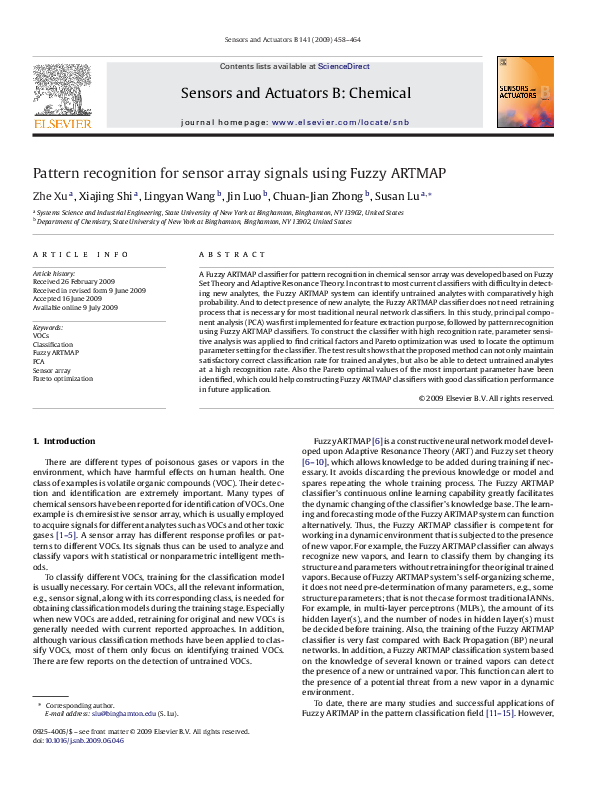 Pdf Pattern Recognition For Sensor Array Signals Using Fuzzy Artmap