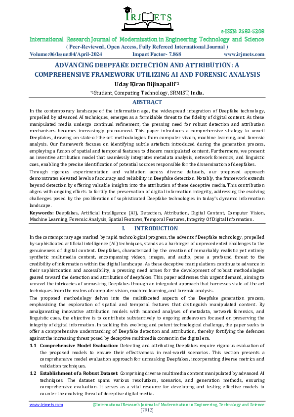 (PDF) ADVANCING DEEPFAKE DETECTION AND ATTRIBUTION: A COMPREHENSIVE FRAMEWORK UTILIZING AI AND ...