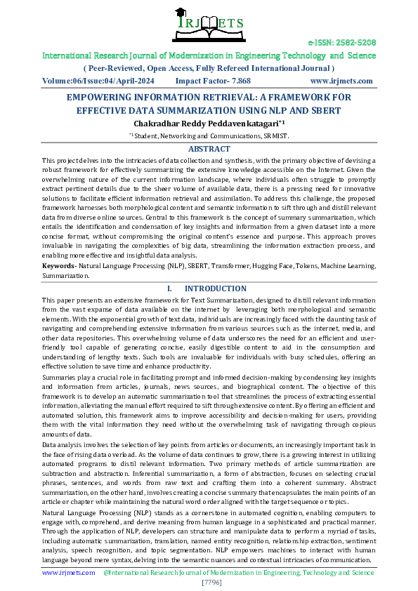 (PDF) EMPOWERING INFORMATION RETRIEVAL: A FRAMEWORK FOR EFFECTIVE DATA SUMMARIZATION USING NLP ...