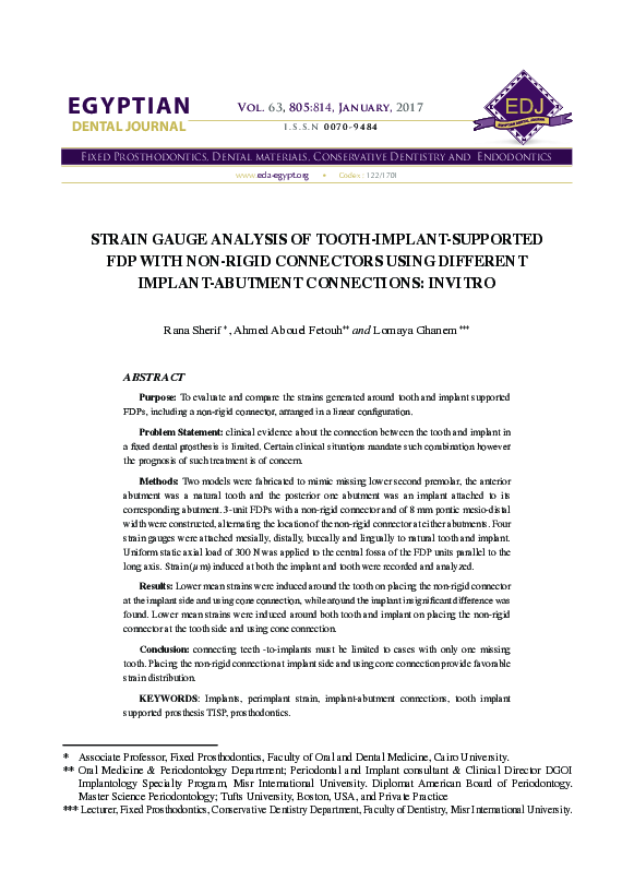 (PDF) Strain Gauge Analysis of Tooth-Implant-Supported FDP with Non ...