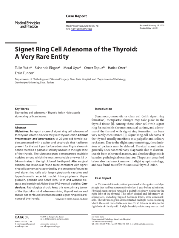 (PDF) Signet Ring Cell Adenoma of the Thyroid: A Very Rare Entity