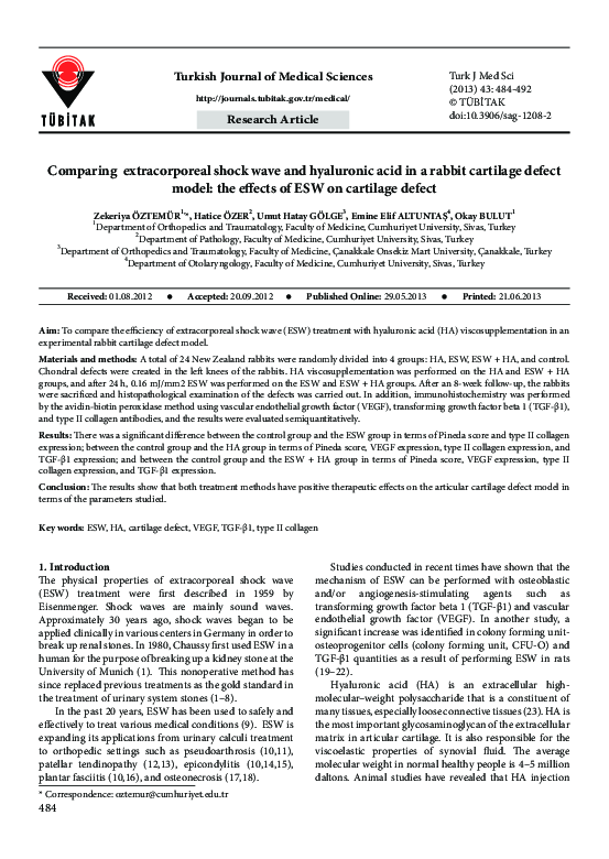 (PDF) Comparing Extracorporeal Shock Wave and Hyaluronic Acid on Rabbit Cartilage Defect Model