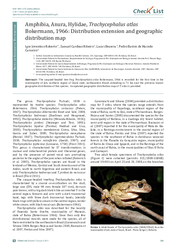 (PDF) Amphibia, Anura, Hylidae, Trachycephalus atlas Bokermann, 1966 ...