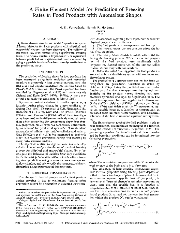 (PDF) A Finite Element Model for Prediction of Freezing Rates in Food ...