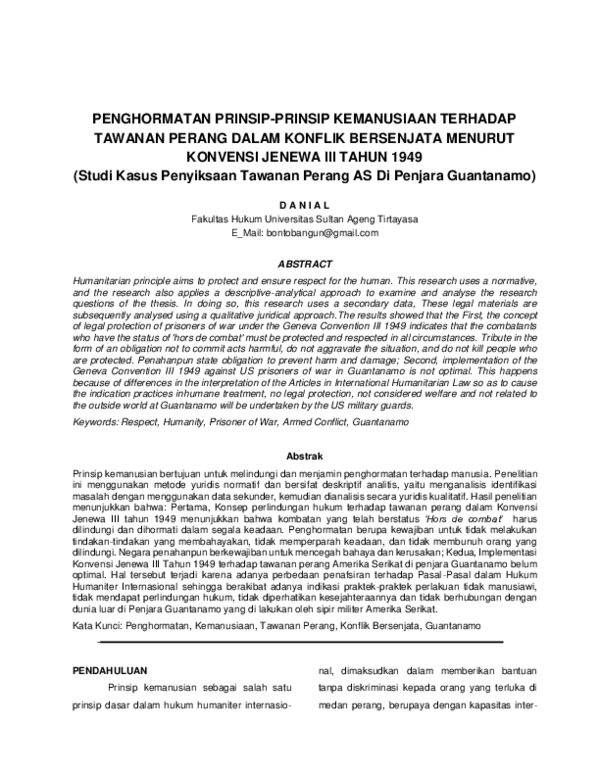 (PDF) PENGHORMATAN PRINSIP-PRINSIP KEMANUSIAAN TERHADAP TAWANAN PERANG ...