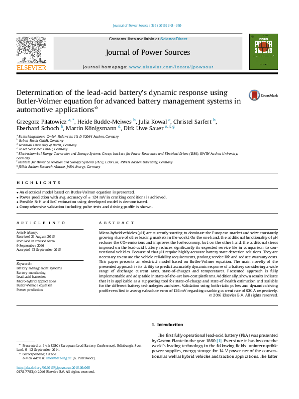 (PDF) Determination of the lead-acid battery's dynamic response using ...