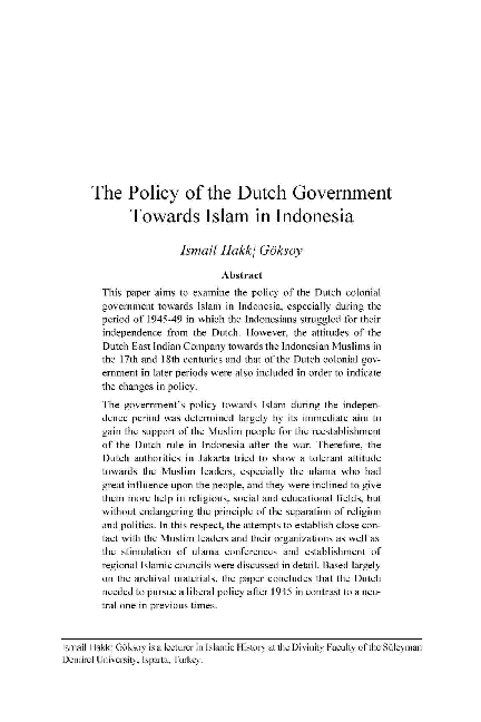 (PDF) The Policy of the Dutch Government Towards Islam in Indonesia