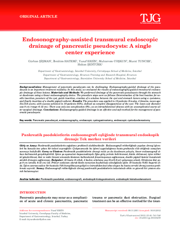 (PDF) Endosonography-assisted transmural endoscopic drainage of ...