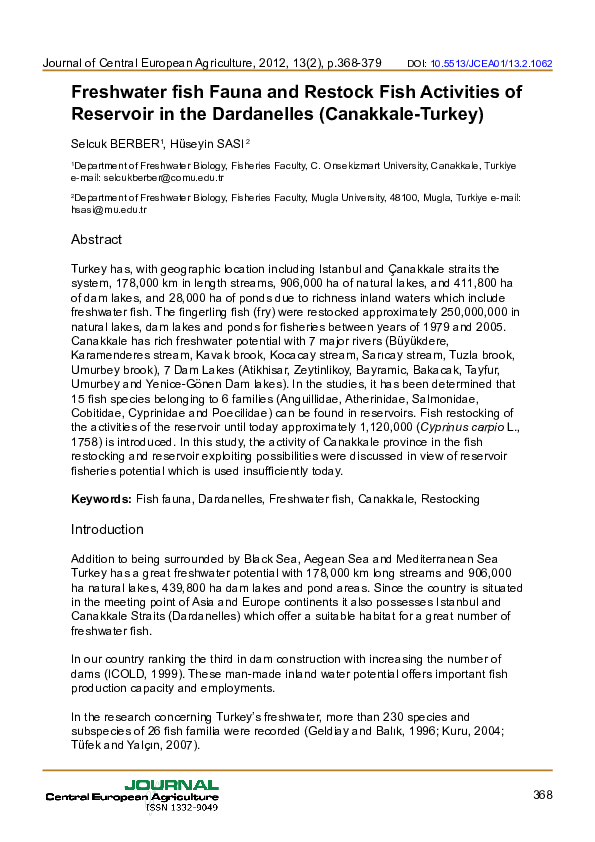 (PDF) Freshwater fish Fauna and Restock Fish Activities of Reservoir in ...