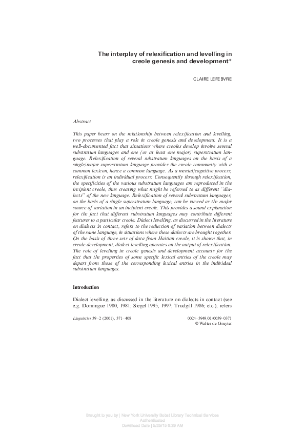 (PDF) The interplay of relexification and levelling in creole genesis and development