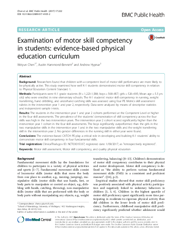 (PDF) Examination of motor skill competency in students: evidence-based ...