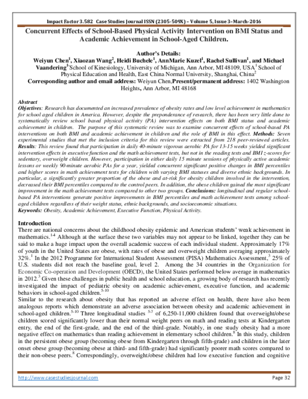 (PDF) Concurrent Effects of School-Based Physical Activity Intervention ...