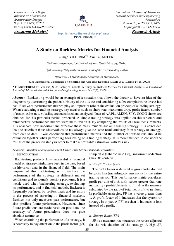 (PDF) A Study on Backtest Metrics for Financial Analysis