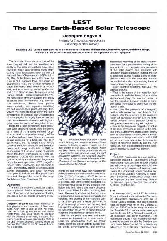 (PDF) LEST The Large Earth-Based Solar Telescope