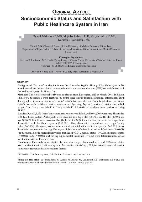 (PDF) Socioeconomic Status and Satisfaction with Public Healthcare ...