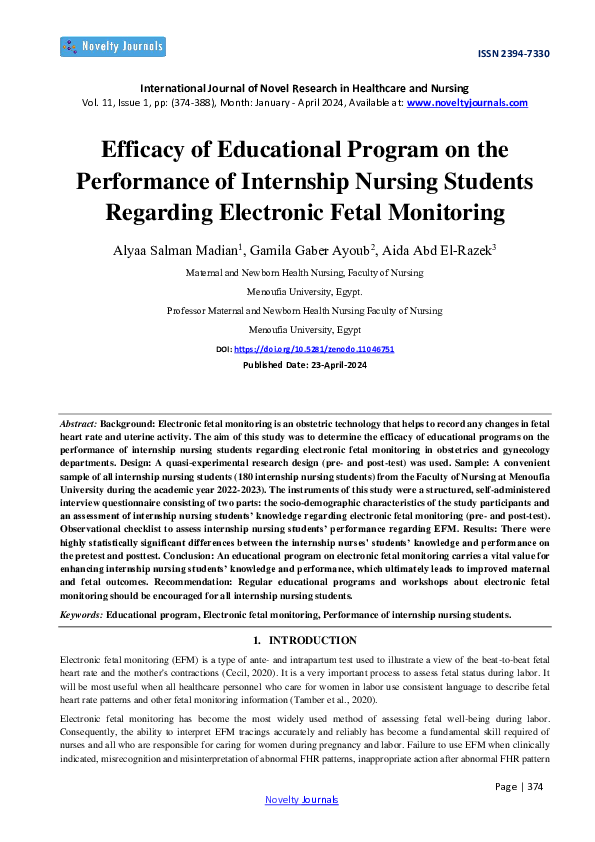 (PDF) Efficacy of Educational Program on the Performance of Internship Nursing Students ...