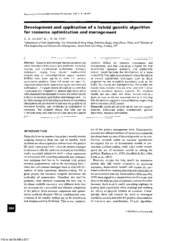 Pdf Development And Application Of A Hybrid Genetic Algorithm For Resource Optimization And