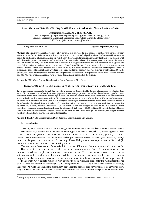 Pdf Classification Of Skin Cancer Images With Convolutional Neural Network Architectures