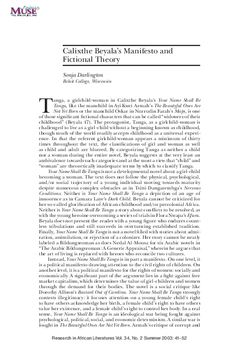 (PDF) Calixthe Beyalais Manifesto and Fictional Theory