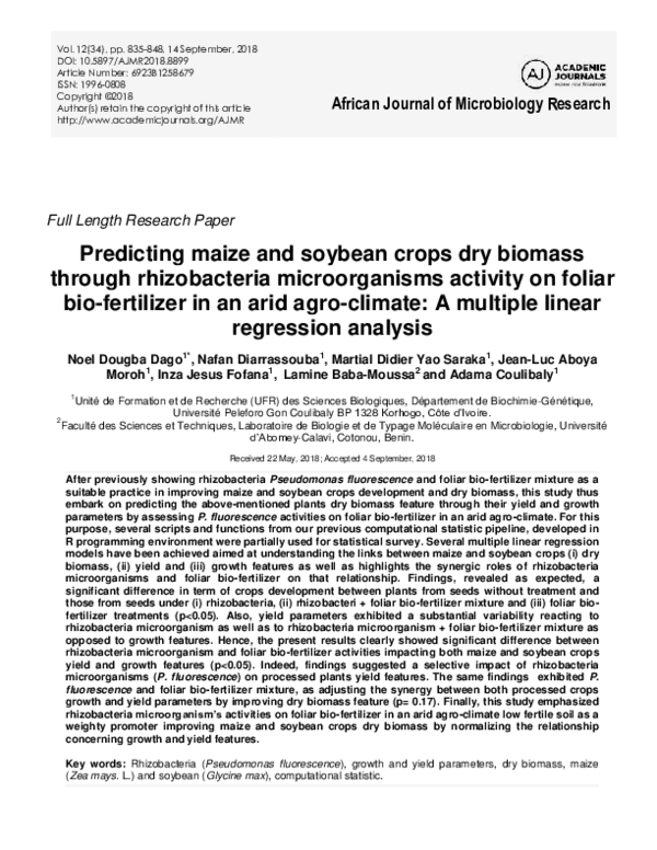 (PDF) Combination of Rizhobacteria and Foliar Bio-Fertilizer Accelerating Maize and Soybean Crop ...