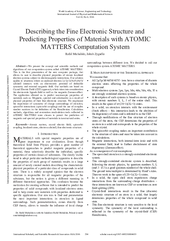 (PDF) Describing The Fine Electronic Structure And Predicting ...