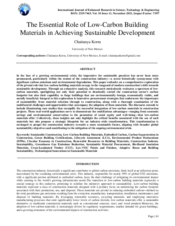 (PDF) The Essential Role of Low-Carbon Building Materials in Achieving ...