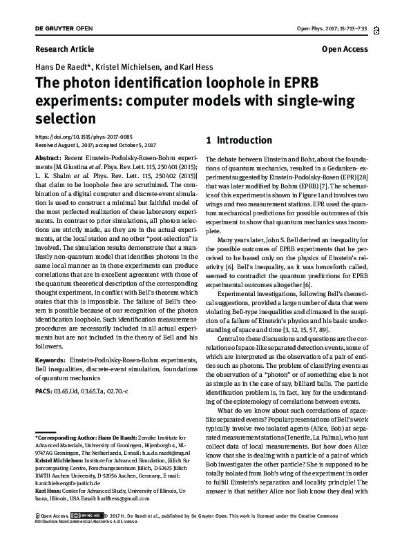 (PDF) The photon identification loophole in EPRB experiments: computer ...