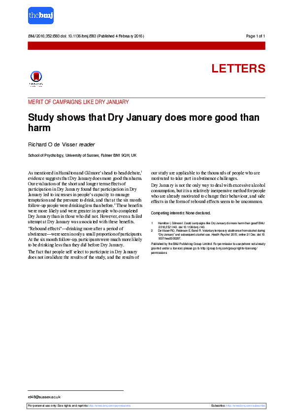 (PDF) Study shows that Dry January does more good than harm