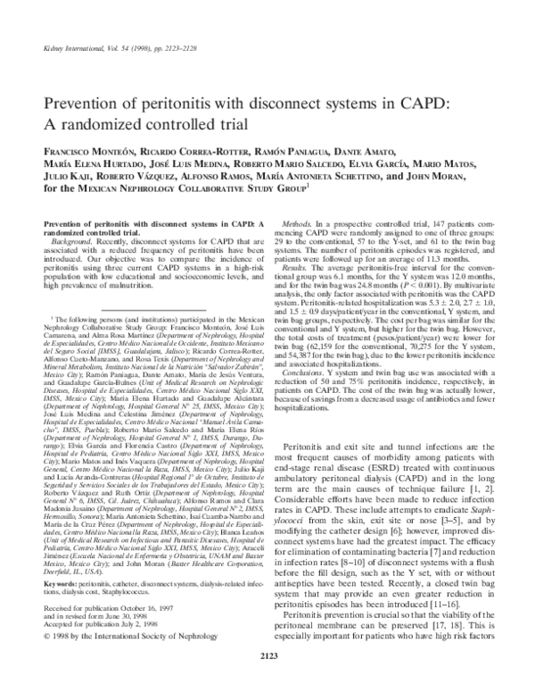 (PDF) Prevention of peritonitis with disconnect systems in CAPD: A ...
