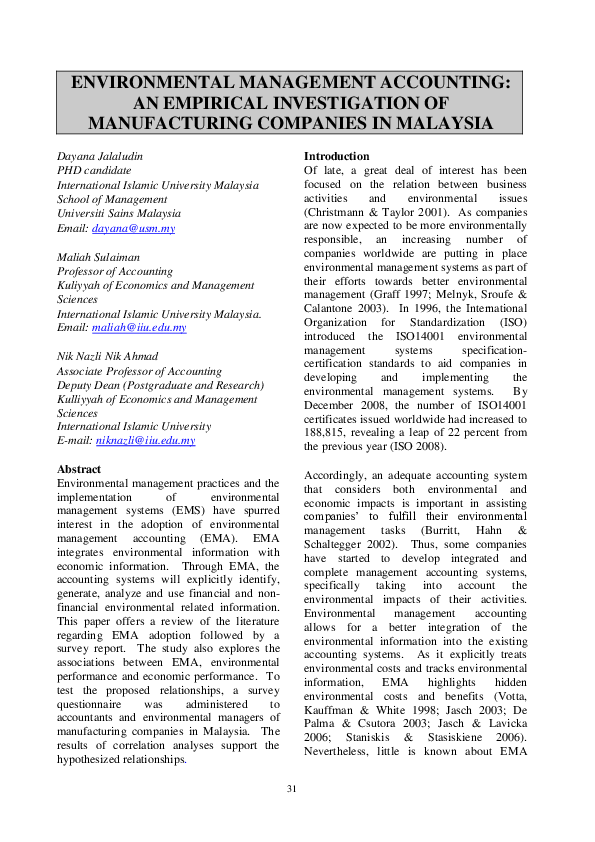 (PDF) Environmental management accounting: an empirical investigation of manufacturing companies ...